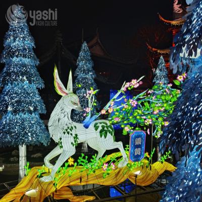 China Custom Mythical Deer LED Lantern, Fantasy Fairy‑tale Animal Light Sculpture with Floral Scene for Cultural Theme Lantern Festival for sale