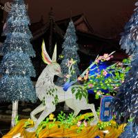 China Custom Mythical Deer LED Lantern, Fantasy Fairy‑tale Animal Light Sculpture with Floral Scene for Cultural Theme Lantern Festival for sale