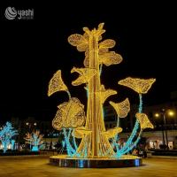 China Custom Abstract Swirl Leaf LED Motif Light Sculpture, Outdoor Waterproof Giant Wireframe Light Art for Commercial Plaza for sale