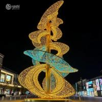 China Custom Abstract Swirl Leaf LED Motif Light Sculpture, Outdoor Waterproof Giant Wireframe Light Art for Commercial Plaza for sale