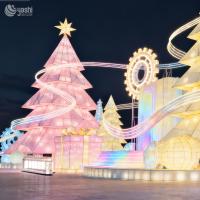China Giant Macaron Christmas Tree Silk Lantern, Outdoor LED Light Sculpture for Shopping Mall Winter Festival Decor for sale