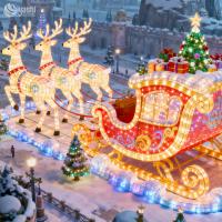 China Reindeer & Sleigh Festival Lantern Set, Giant LED Santa Sleigh Light Sculpture for Christmas Light Exhibition for sale