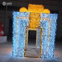 China Custom Walk-through Gift Box LED Motif Light, Giant Lighted Gift Box Tunnel Sculpture for Shopping Mall Christmas Decor for sale