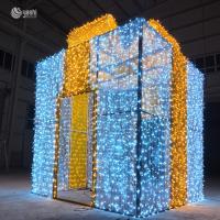China Custom Walk-through Gift Box LED Motif Light, Giant Lighted Gift Box Tunnel Sculpture for Shopping Mall Christmas Decor for sale