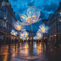 China Custom Tall‑Stem Giant Flower LED Lanterns, Large Floral Light Sculpture for Street & Plaza Light Festival for sale