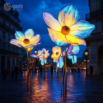 China Custom Tall‑Stem Giant Flower LED Lanterns, Large Floral Light Sculpture for Street & Plaza Light Festival for sale