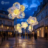 China Custom Tall‑Stem Giant Flower LED Lanterns, Large Floral Light Sculpture for Street & Plaza Light Festival for sale