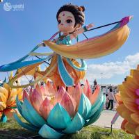 China Custom Chinese Fairy Dancer Character LED Lantern, Traditional Oriental Figure Light Sculpture on Lotus Base for Cultural Light Festival for sale