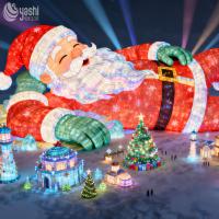 China Giant Santa Claus Silk Lantern Scene Set, Outdoor LED Christmas Light Sculpture with Snowman & Xmas Tree for Light Festival for sale