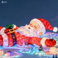 China Large Lying Down LED Santa Claus Silk Festival Lantern | Outdoor Waterproof Christmas Light Sculpture for Commercial Light Show for sale
