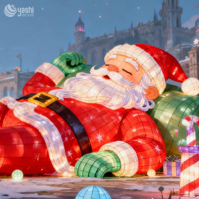 China Large Lying Down LED Santa Claus Silk Festival Lantern | Outdoor Waterproof Christmas Light Sculpture for Commercial Light Show for sale