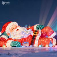 China Large Lying Down LED Santa Claus Silk Festival Lantern | Outdoor Waterproof Christmas Light Sculpture for Commercial Light Show for sale
