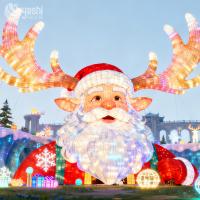 China Large Lying Down LED Santa Claus Silk Festival Lantern | Outdoor Waterproof Christmas Light Sculpture for Commercial Light Show for sale