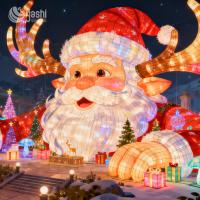 China Large Lying Down LED Santa Claus Silk Festival Lantern | Outdoor Waterproof Christmas Light Sculpture for Commercial Light Show for sale