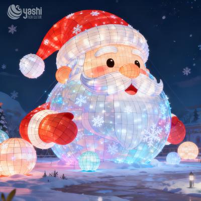 China Giant Round Santa Claus Silk Festival Lantern, Waterproof Outdoor LED Santa Light Sculpture for Christmas Light Festival, Shopping Mall & Park for sale