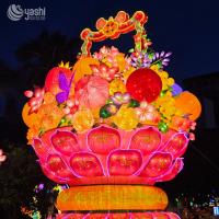 China Custom Giant Flower Basket Zigong Lantern, Large Lotus Floral Butterfly Light Sculpture, Waterproof Outdoor Festival Gate Light Decoration for sale
