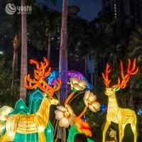 China Custom Sika Deer Zigong Lantern Set, Forest Floral Mountain Shape Light Sculpture Group, Waterproof Outdoor Park Festival Lantern Display for sale