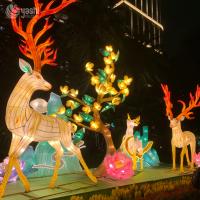 China Custom Sika Deer Zigong Lantern Set, Forest Floral Mountain Shape Light Sculpture Group, Waterproof Outdoor Park Festival Lantern Display for sale