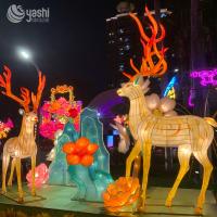 China Custom Sika Deer Zigong Lantern Set, Forest Floral Mountain Shape Light Sculpture Group, Waterproof Outdoor Park Festival Lantern Display for sale