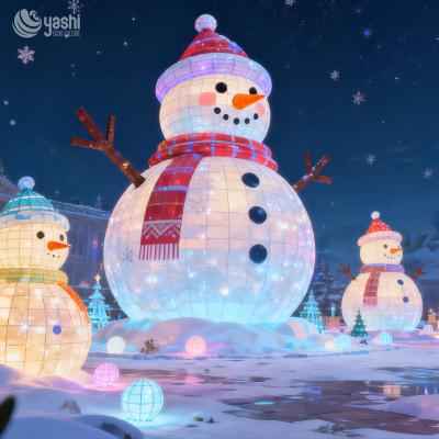 China Custom Giant Snowman Silk Lantern Group, Outdoor Waterproof LED Snowman Light Sculpture for Christmas Light Festival for sale