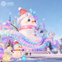 China Custom Giant Snowman Silk Lantern Group, Outdoor Waterproof LED Snowman Light Sculpture for Christmas Light Festival for sale
