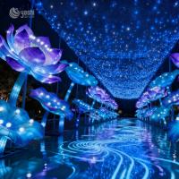 China Blue Lotus Landscape Lantern Tunnel - Custom Outdoor LED Lighting with Metal Arch Structure for Night Tours for sale