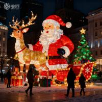 China Giant Christmas Theme Light Set Santa Claus Reindeer Sleigh Combo Outdoor Holiday Lighting for sale