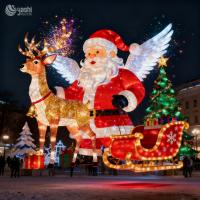 China Giant Christmas Theme Light Set Santa Claus Reindeer Sleigh Combo Outdoor Holiday Lighting for sale