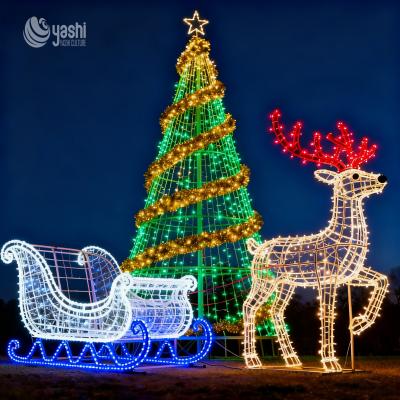 China Outdoor Christmas Reindeer Sleigh and Tree LED Light Set - Festive Holiday Decoration for sale