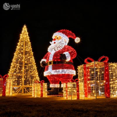 China Custom LED Wireframe Santa Claus Christmas Tree & Gift Box Light Set, Outdoor Waterproof Commercial Christmas Light Sculpture for sale