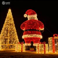 China Custom LED Wireframe Santa Claus Christmas Tree & Gift Box Light Set, Outdoor Waterproof Commercial Christmas Light Sculpture for sale