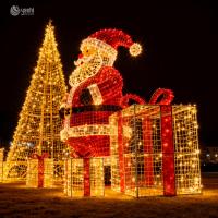China Custom LED Wireframe Santa Claus Christmas Tree & Gift Box Light Set, Outdoor Waterproof Commercial Christmas Light Sculpture for sale