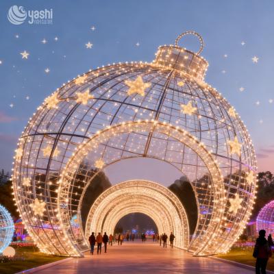 China Custom Giant Christmas Ball LED Light Arch Tunnel, Outdoor Waterproof Wireframe Motif Light for Park & Shopping Mall Decor for sale