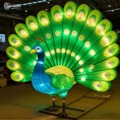 China Custom Large Open‑Tail Peacock Lantern, Vivid Bird Animal LED Light Sculpture for Park Plaza Holiday Light Festival for sale