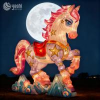 China Custom Colorful Floral Unicorn Horse Lantern, Large Cartoon Animal LED Light Sculpture for City Street Festival Display for sale