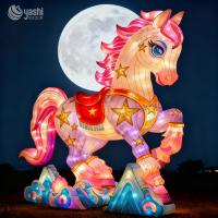 China Custom Colorful Floral Unicorn Horse Lantern, Large Cartoon Animal LED Light Sculpture for City Street Festival Display for sale