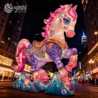 China Custom Colorful Floral Unicorn Horse Lantern, Large Cartoon Animal LED Light Sculpture for City Street Festival Display for sale