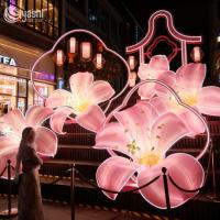 China Artificial Pink Lily LED Lantern Installation for Commercial Street Holiday Decoration for sale