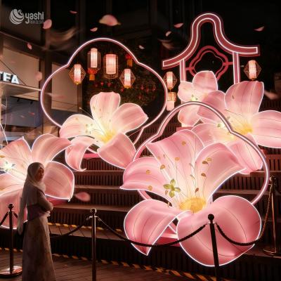 China Artificial Pink Lily LED Lantern Installation for Commercial Street Holiday Decoration for sale