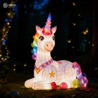 China Custom Giant Rainbow Unicorn Zigong Lantern, LED Mythical Creature Light Sculpture for Outdoor Theme Park Night Festival for sale