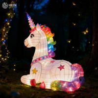 China Custom Giant Rainbow Unicorn Zigong Lantern, LED Mythical Creature Light Sculpture for Outdoor Theme Park Night Festival for sale