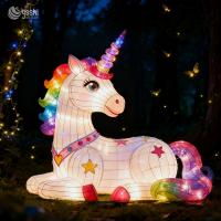 China Custom Giant Rainbow Unicorn Zigong Lantern, LED Mythical Creature Light Sculpture for Outdoor Theme Park Night Festival for sale