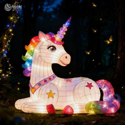 China Custom Giant Rainbow Unicorn Zigong Lantern, LED Mythical Creature Light Sculpture for Outdoor Theme Park Night Festival for sale