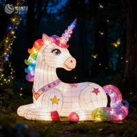 China Custom Giant Rainbow Unicorn Zigong Lantern, LED Mythical Creature Light Sculpture for Outdoor Theme Park Night Festival for sale