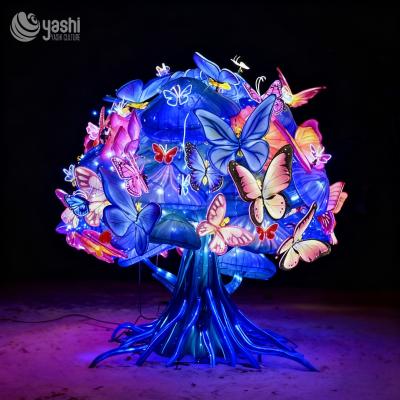 China Custom Fantasy Mushroom Tree Lantern With Colorful Butterflies, Large LED Light Sculpture for Theme Park & Night Festival for sale