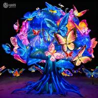 China Custom Fantasy Mushroom Tree Lantern With Colorful Butterflies, Large LED Light Sculpture for Theme Park & Night Festival for sale