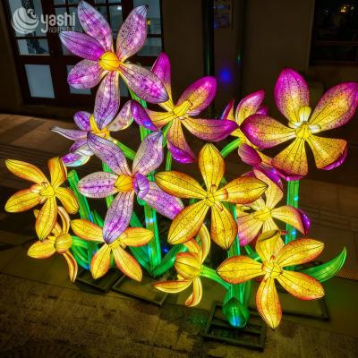 China Custom Orchid Flower Lantern Group, Large LED Colorful Orchid Light Sculptures for Outdoor Festival Decor for sale