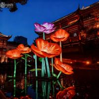 China Custom Giant Flower LED Lantern Installation, Water‑Proof Floating Floral Light Sculpture for Lake & River Light Festival for sale