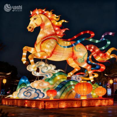 China Custom Chinese Flying Horse LED Lantern Set, Large Mythological Animal Light Sculpture for Spring Festival Light Show for sale