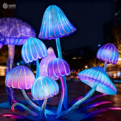 China Custom Dreamy Blue‑Purple Mushroom Lantern Group, Giant LED Light Sculpture for Plaza & Night Festival for sale